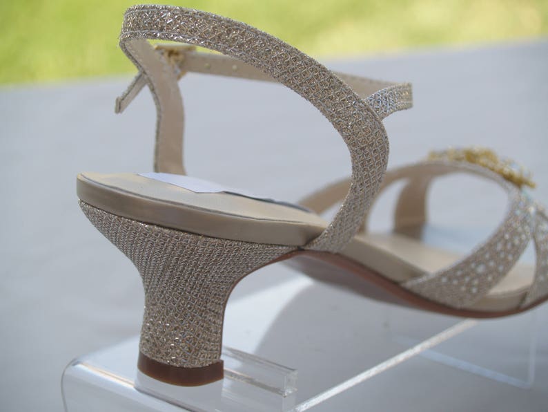 Girls Champagne Shimmer Shoes Crystals Bow Brooch - Flower Girls Shoes ...