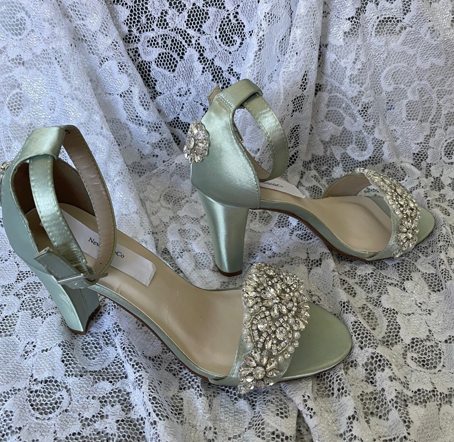 SAGE Heel Shoes Bling Bridal Thick Heels Trimmed With Lots of - Etsy