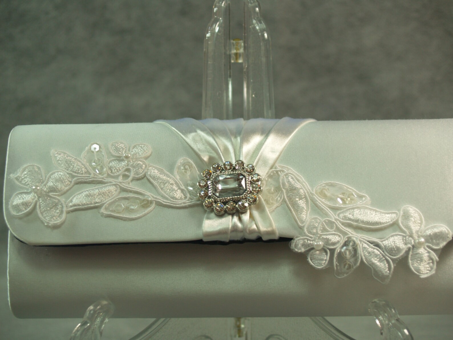 Brides Wedding Clutch Bag Satin White or Ivory Appliqués and Crystal ...