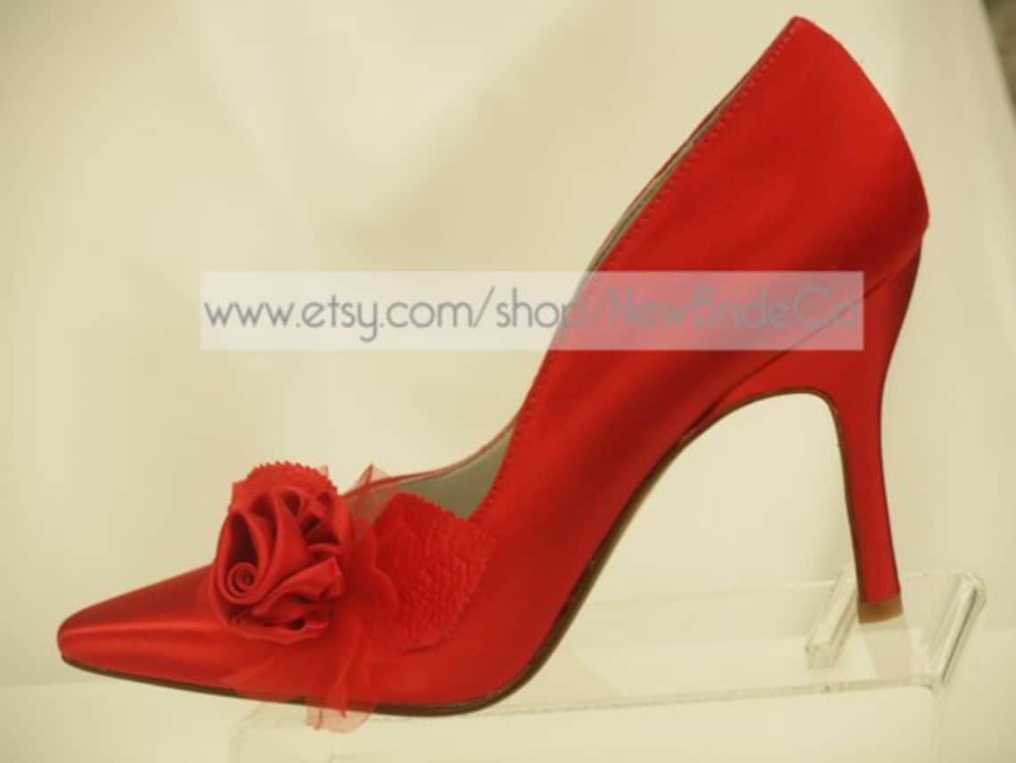 Red Sexy Heels Satin Rose Wedding Shoessexy Heel Shoes 3 - Etsy UK