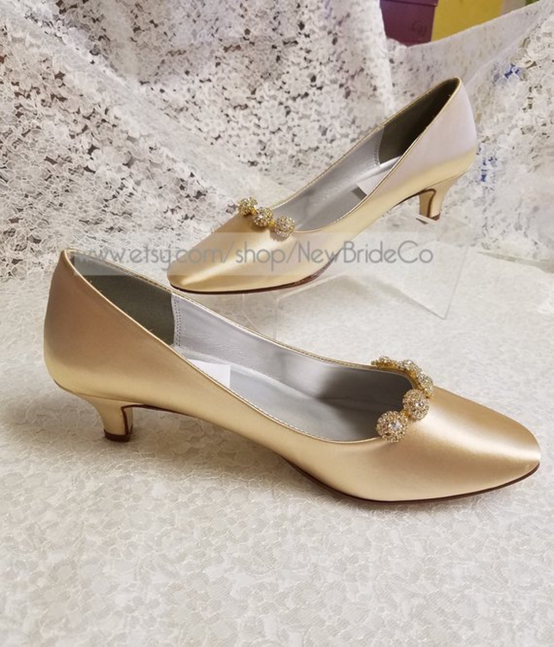 Gold Pump Shoes,golden Anniversary Shoes,champagne Low Heel Pump, 1 3/4 ...