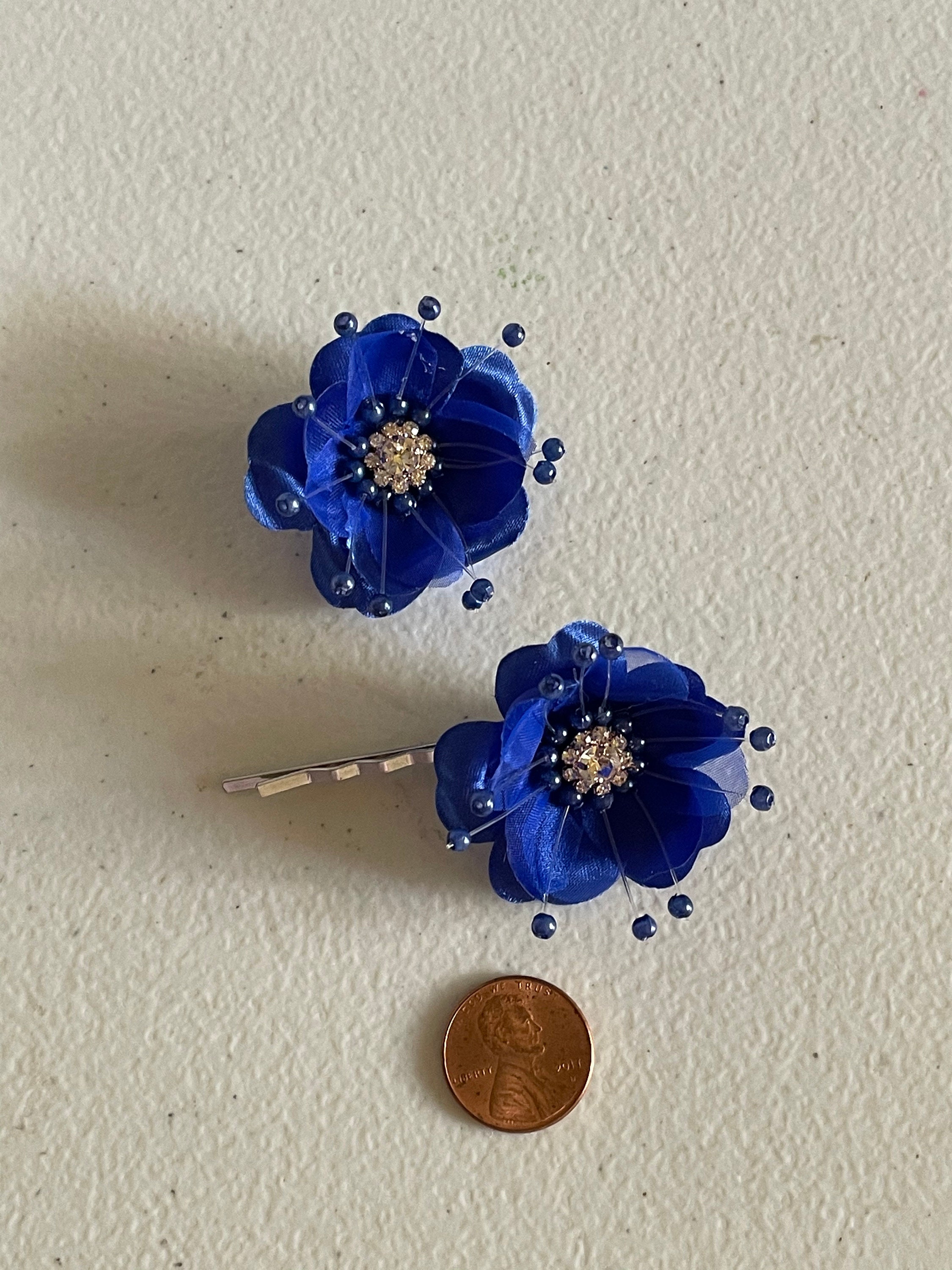 Two Small Royal Blue Flowers Hair Pins,small Flowers Hair,bridesmaids ...