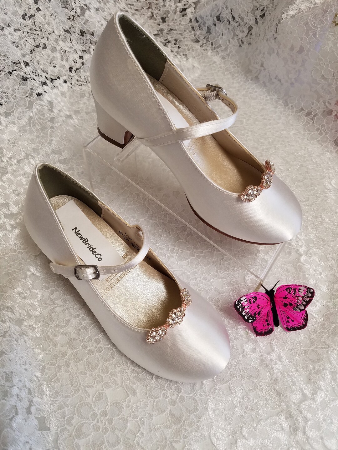 Communion Girl Shoes Rose Gold Crystals Embellish,white Shoes Ivory ...