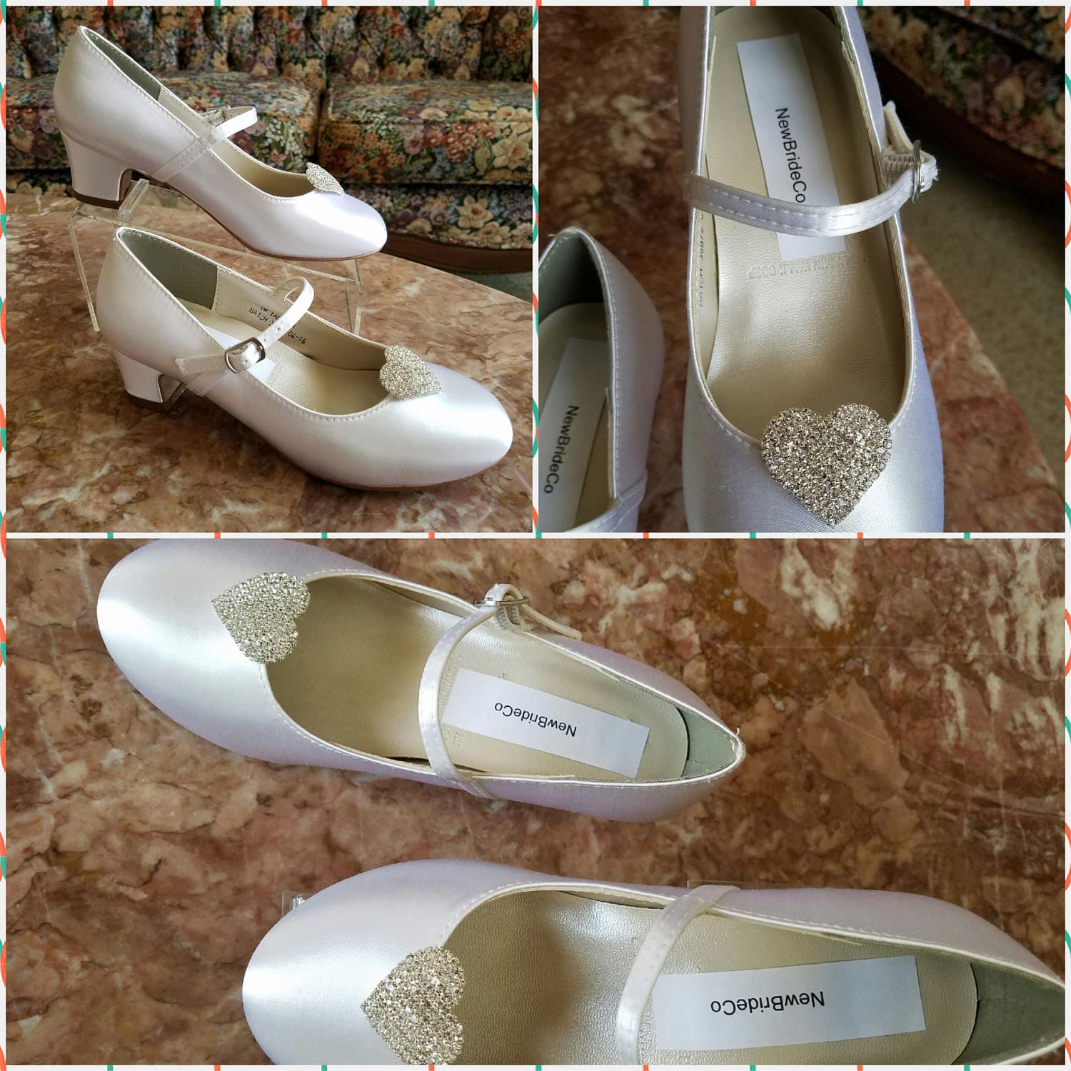 Girls Communion Shoes Crystals Heart Brooch- White Plus More Colors ...