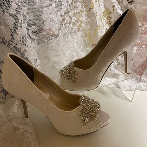 Diamond White Lace High Heels Size 8.5 Ready to Ship Crystals Shoes ...