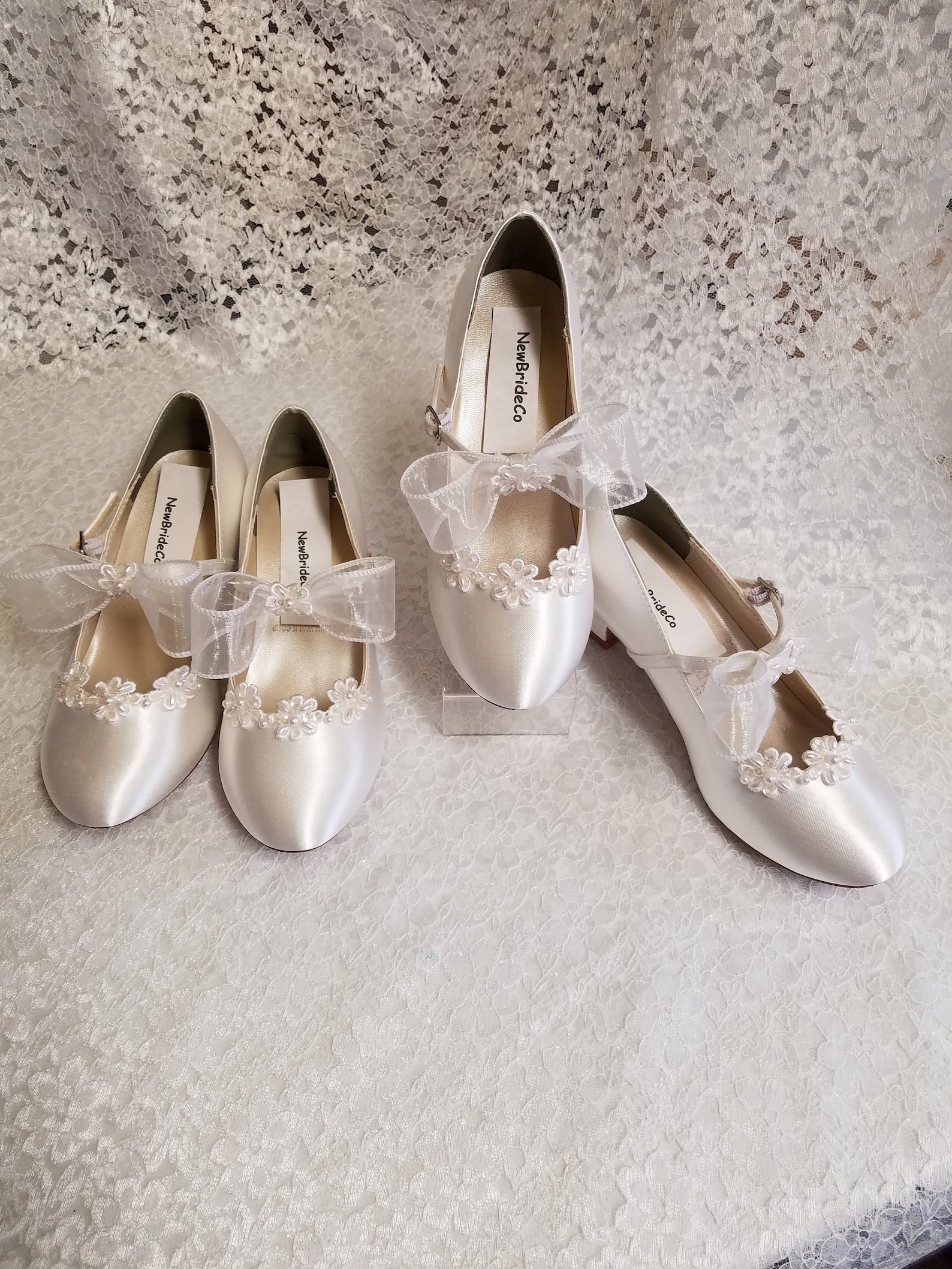 Girls Communion Shoes Beaded Flowers Appliques, White Ivory Plus More ...