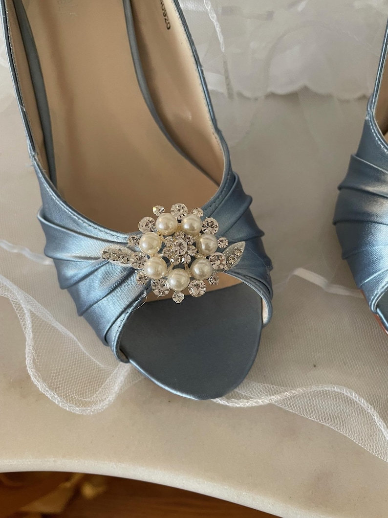 Dusty Blue Mid Heel Shoes: Silver Crystal Vine Peep Toe Heels - Etsy