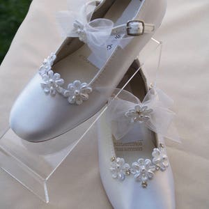 Girls Communion Shoes Beaded Flower, White Ivory Plus More Colors Shoes ...