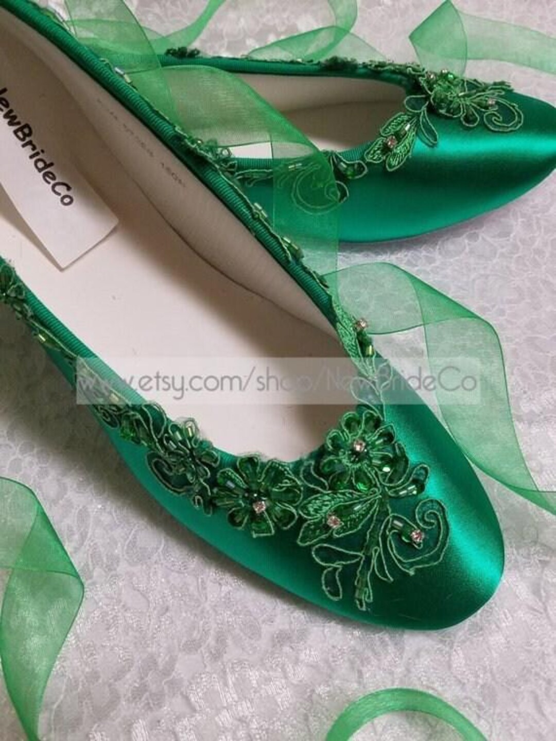 EMERALD Green Ballerina Wedding Slipper Style Shoes Green Lace W ...