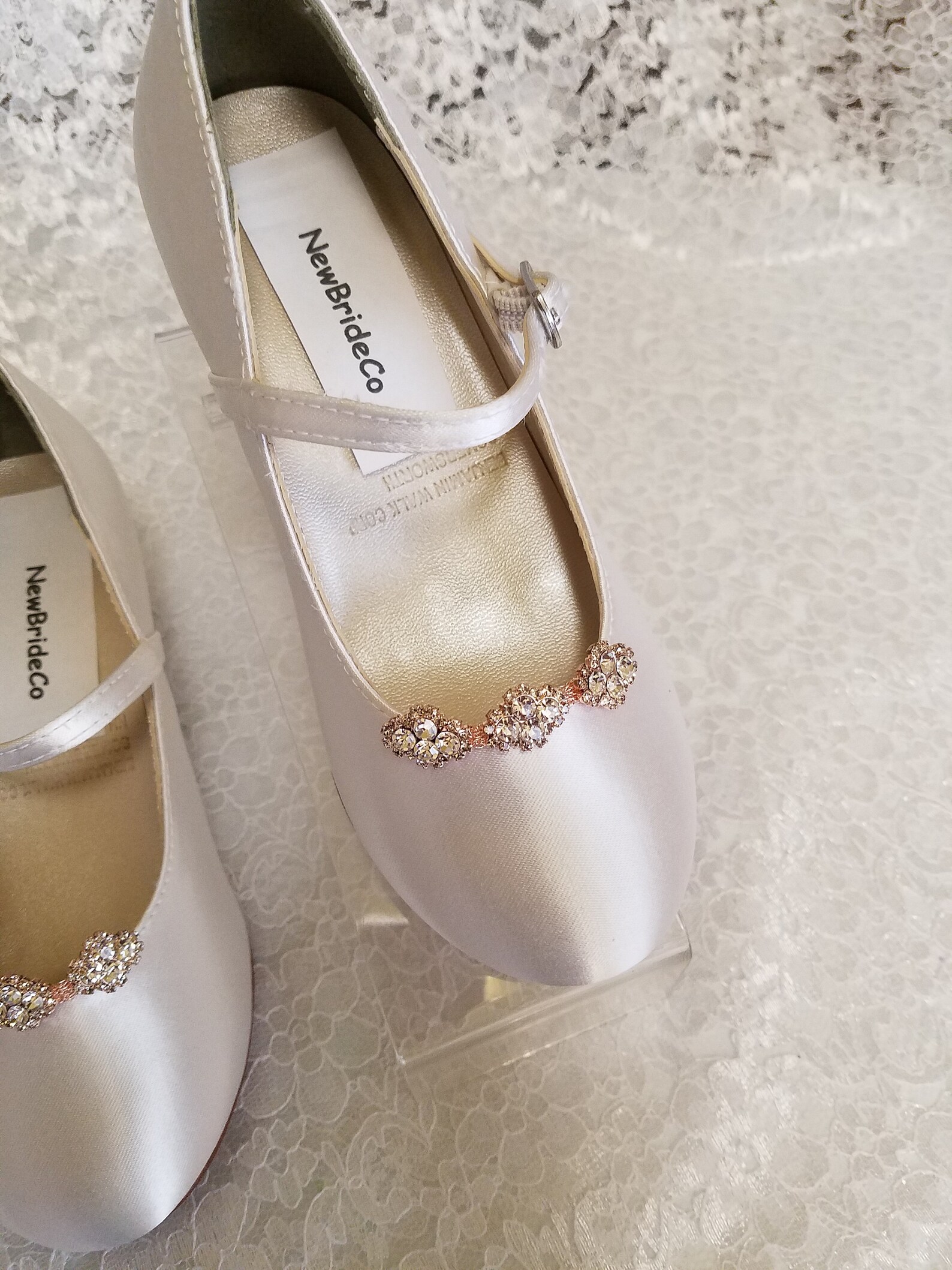 Communion Girl Shoes Rose Gold Crystals Embellish,white Shoes Ivory ...