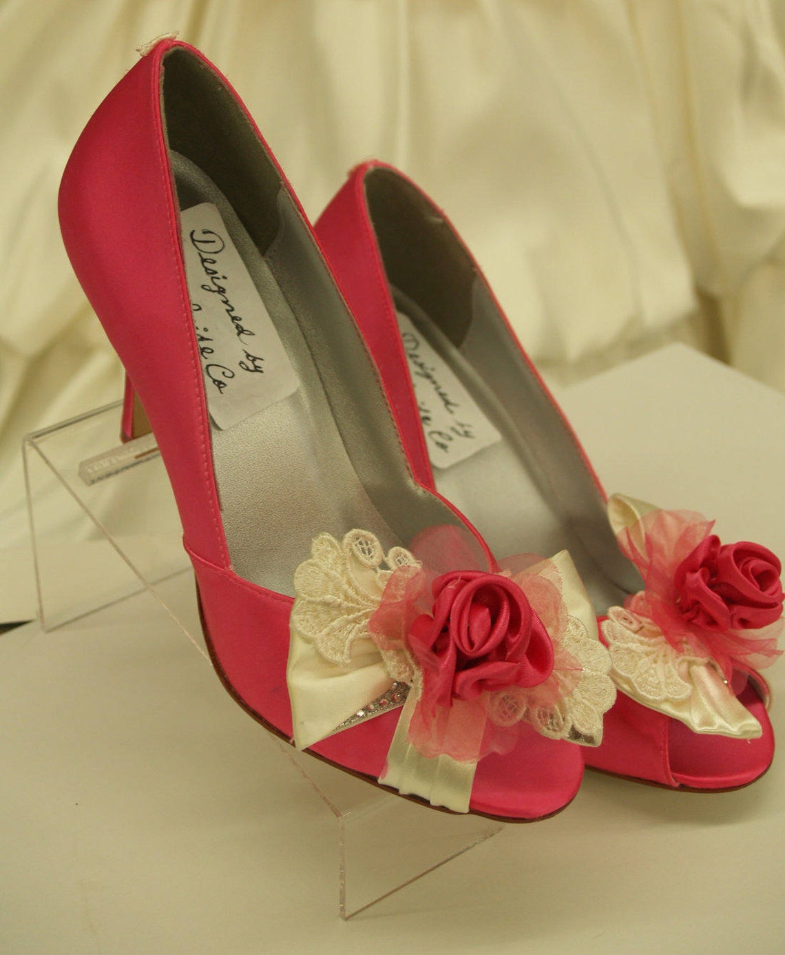 Size 8 1/2 Hot Pink Satin Pumps Ready to ship Prom Peep Toe | Etsy