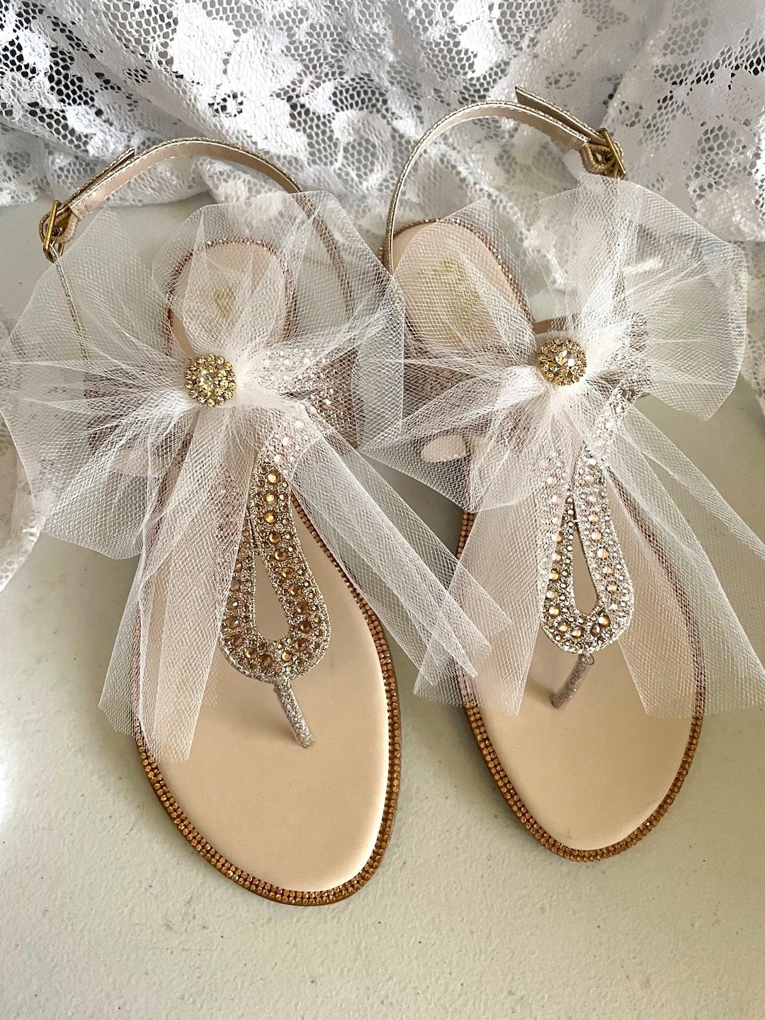 Gold Beach Wedding Sandals: Dazzling Crystal & Pearl Bridal Shoes - Etsy