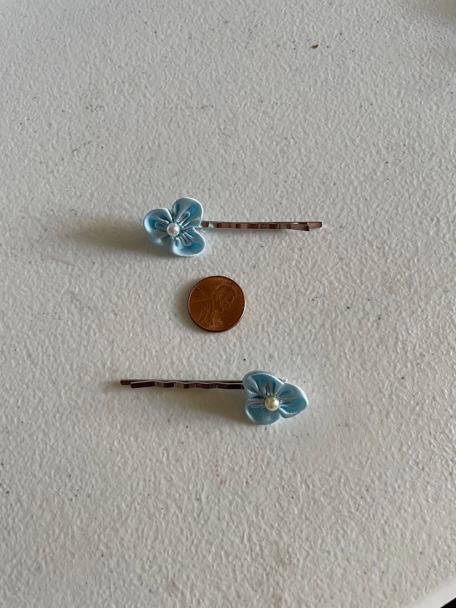 2 Tiny Light Blue Flowers Hair Pins,satin Blue Flower Girls Hair Pins ...