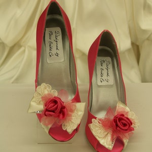 Size 8 1/2 Hot Pink Satin Pumps Ready to Ship,peep Toe Heels With Lace ...