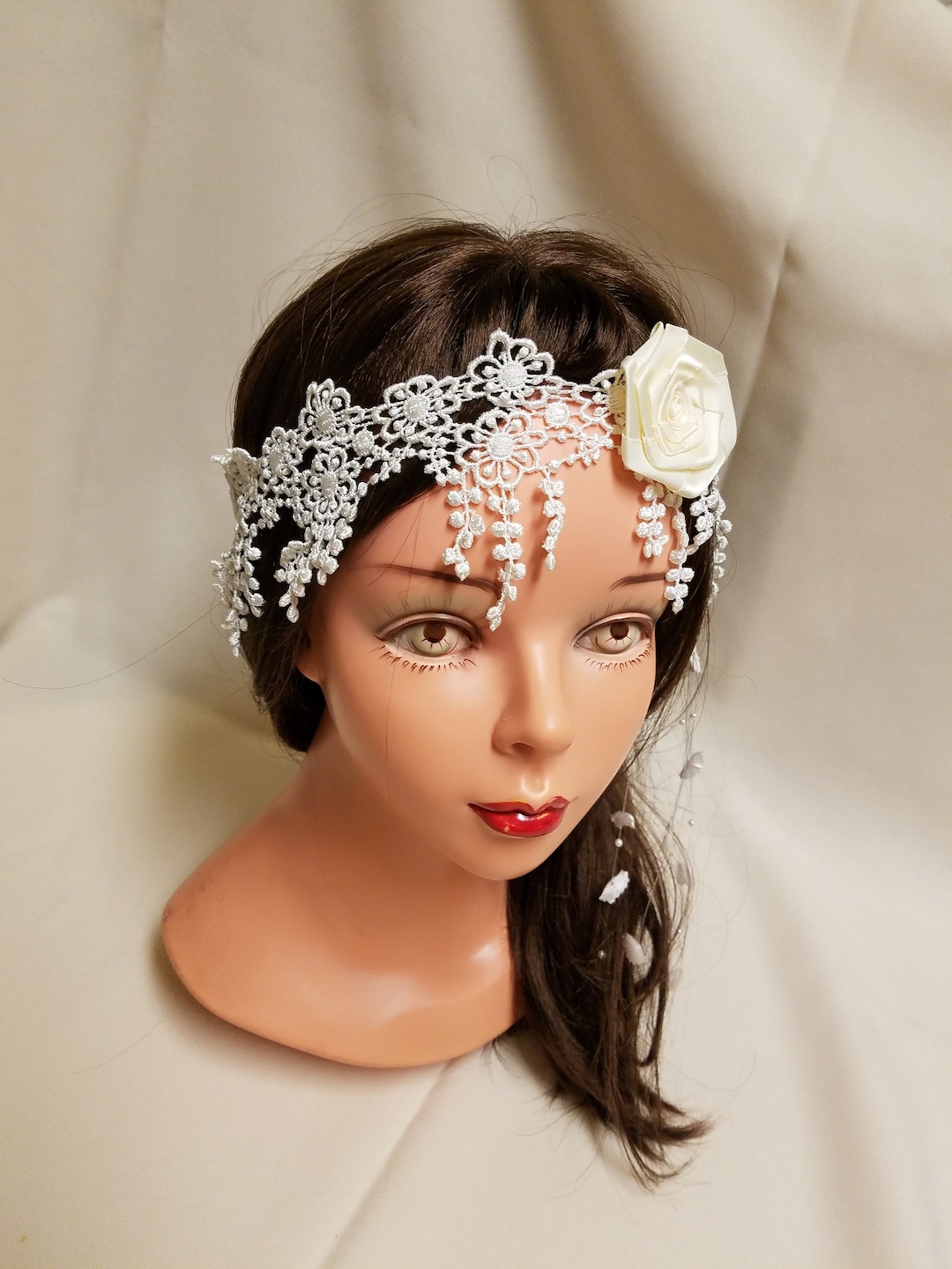 1920s Bridal Head Piece Ivory Lace- Retro 1920s Hair Bridal,great ...