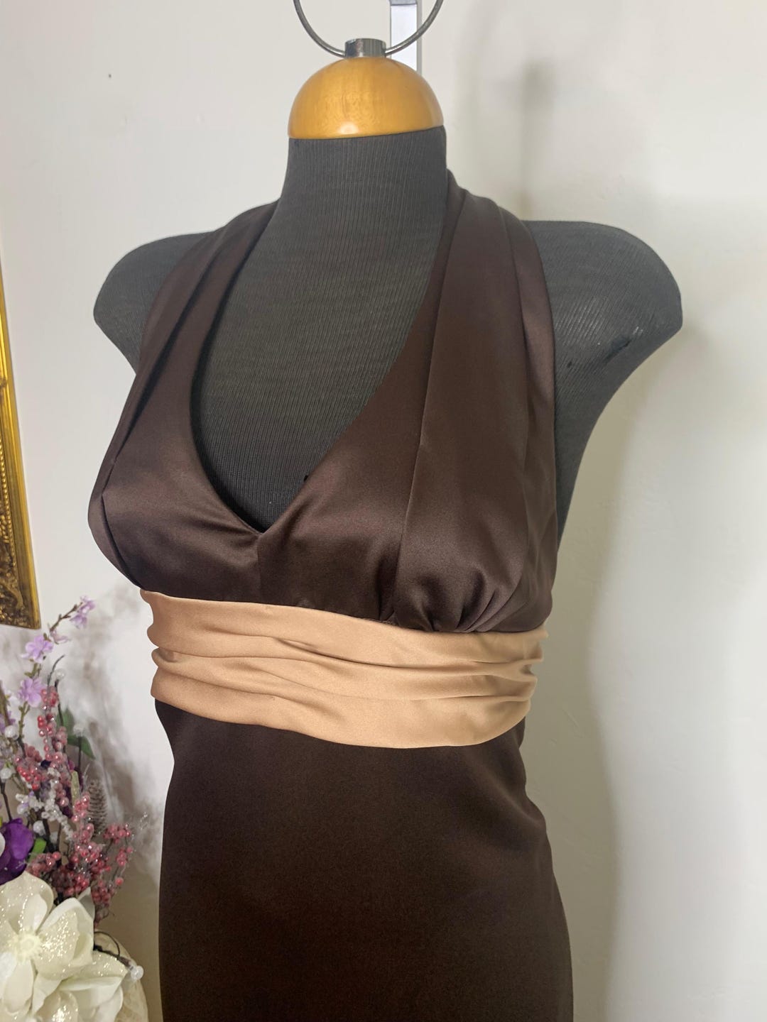 Chocolate Brown Halter Top Formal Dress: Fitted Mermaid Gown, Size 12 ...