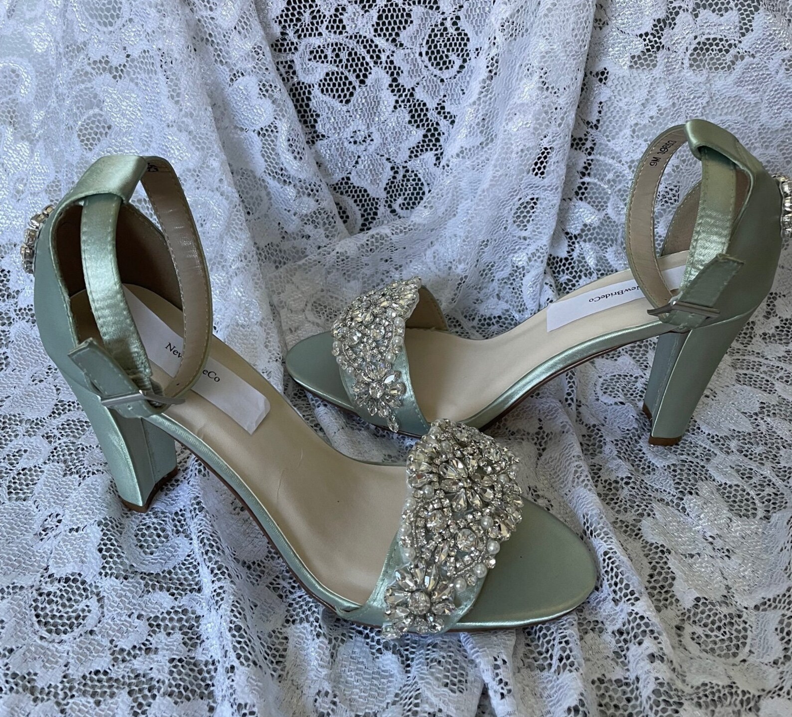SAGE Heel Shoes Bling Bridal Thick Heels Trimmed With Lots of | Etsy