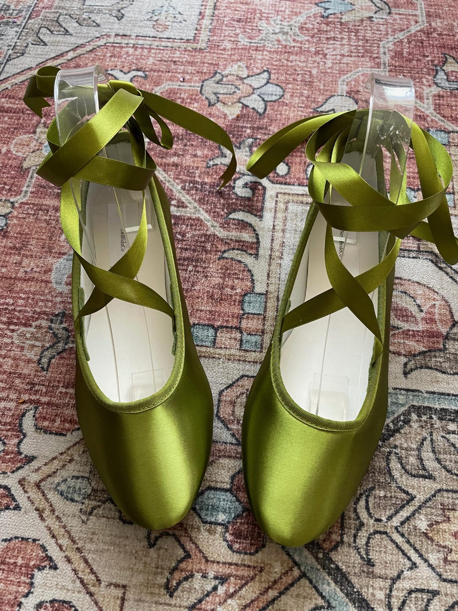 Size 7 Olive Green Satin Ballerina Flats: Lace-up Ankle Tie Bridal ...