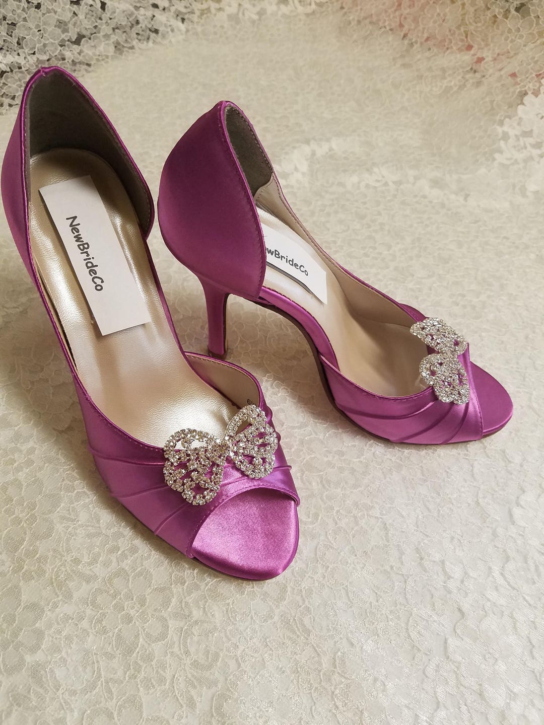 PROM Shoes Size 6 1/2 VIOLET Wedding Heels,crystals Brooch Shoe Violet ...