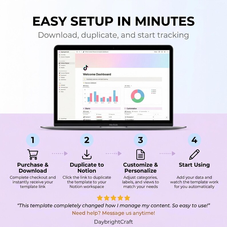 Tiktok Content Planner Notion Template | Social Media Dashboard ...