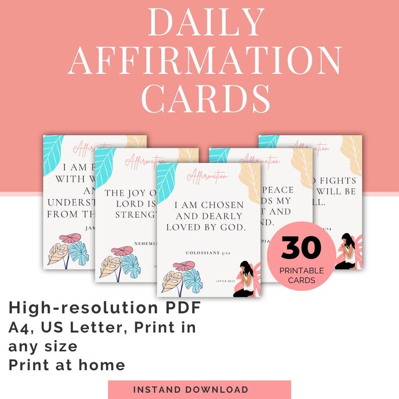 Christian Affirmation Cards Printable, Bible Verse Cards for Anxiety ...