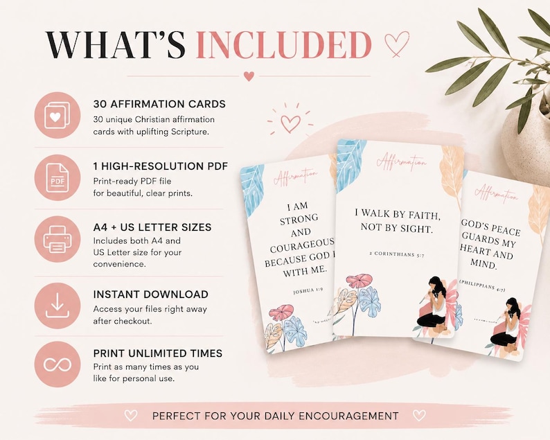 Printable Christian Affirmation Cards, Scripture Cards PDF, Bible Verse ...