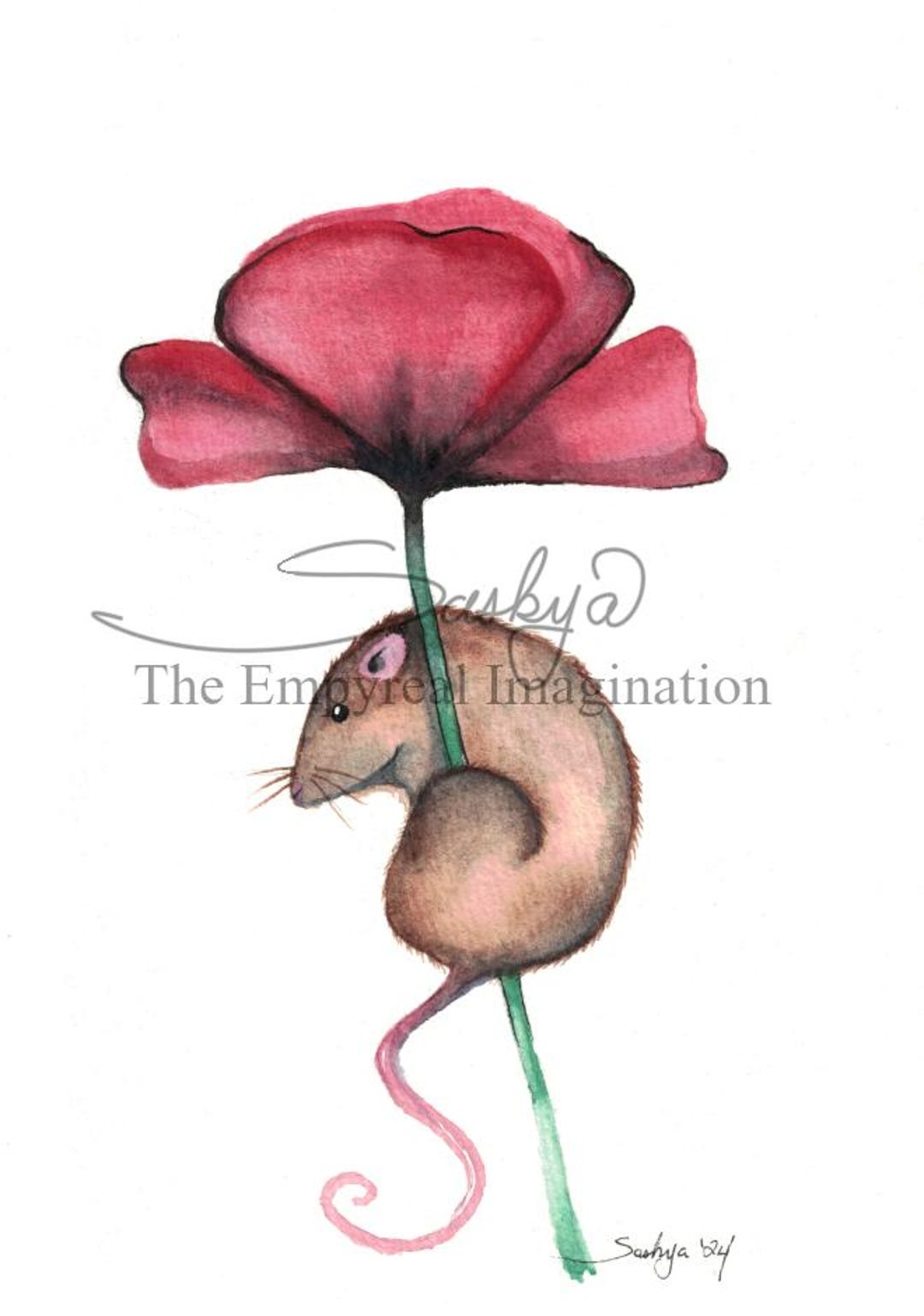 Poppy Mouse Watercolor Painting, Original Art, Gift Present - Etsy