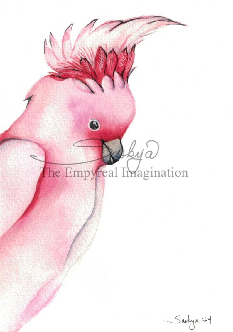 Pretty Pink Cockatoo Princess Watercolor Painting, Original Art, Gift ...
