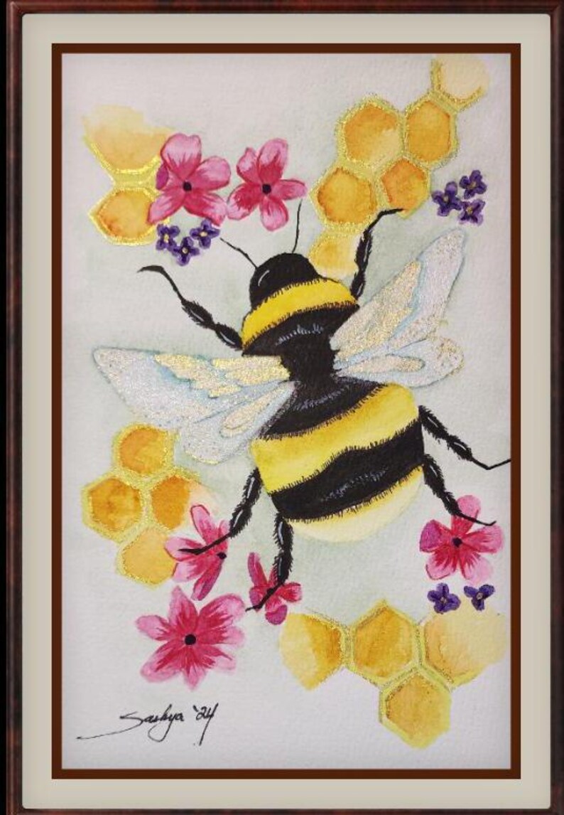 Honeycomb Bee Watercolor Painting Original Art, Gift, Present - Etsy