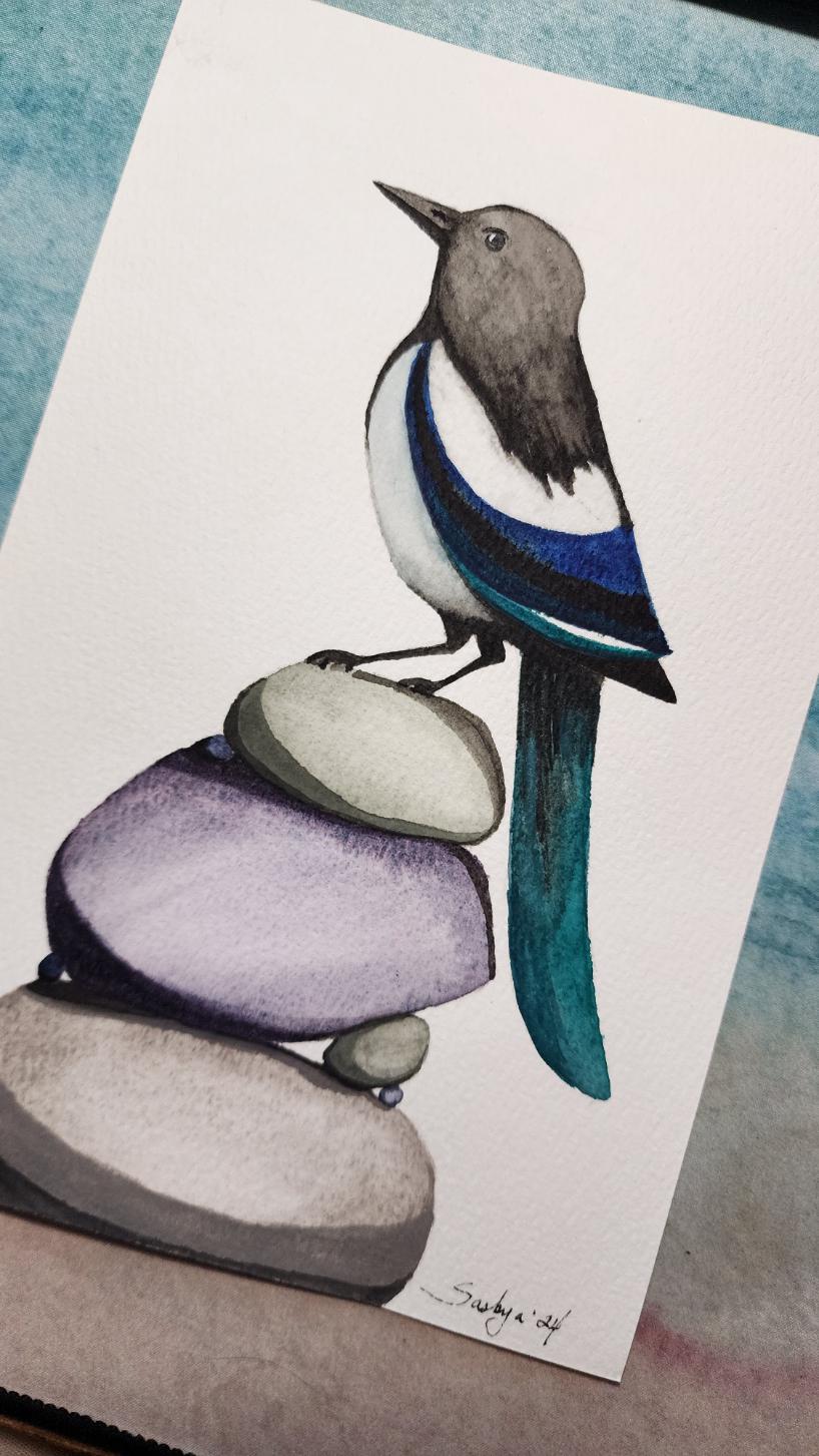 Zen Bird on Zen Rocks Watercolor Painting, Original Art, Gift, Present ...