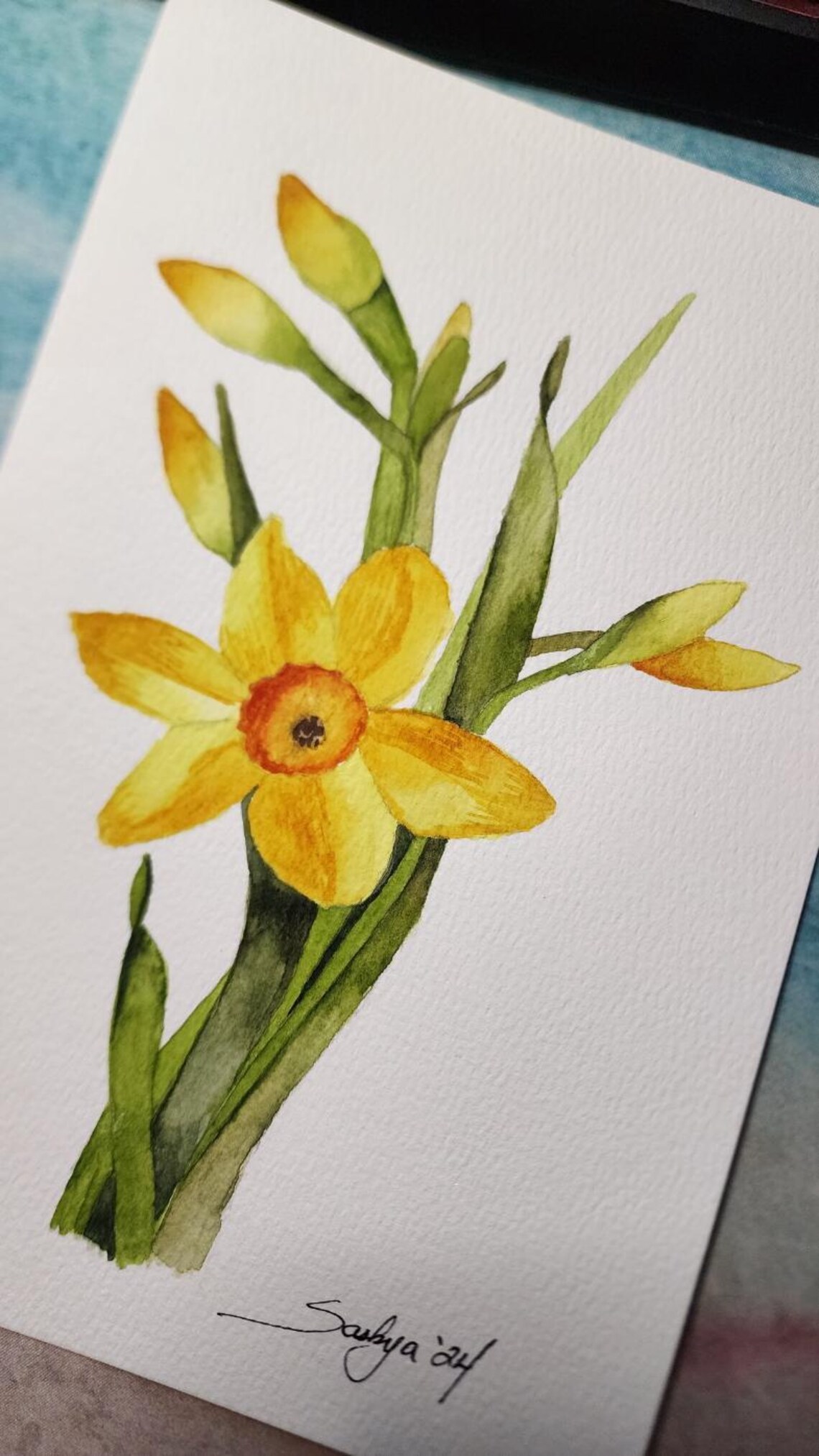 Daffodil Bunch Garden Flowers, Watercolor Painting, Original Art, Gift ...