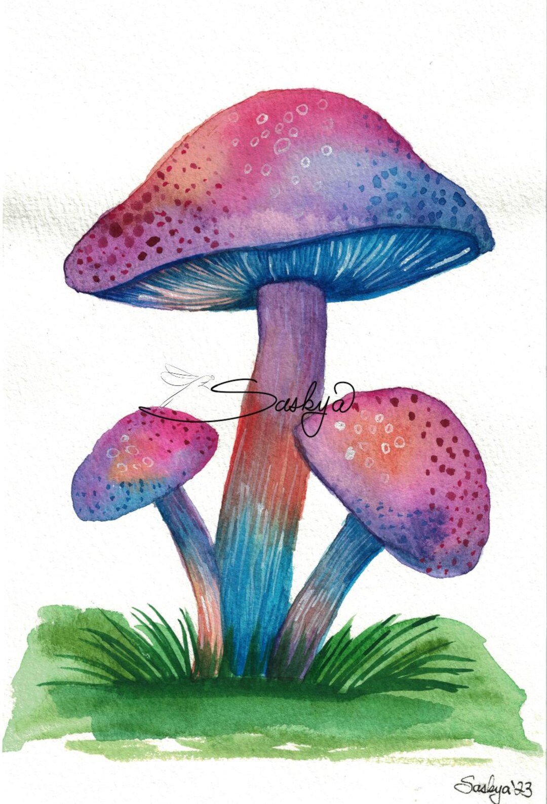 Psychedelic 'shrooms Watercolor Painting, Colorful Mushrooms, Mushroom ...