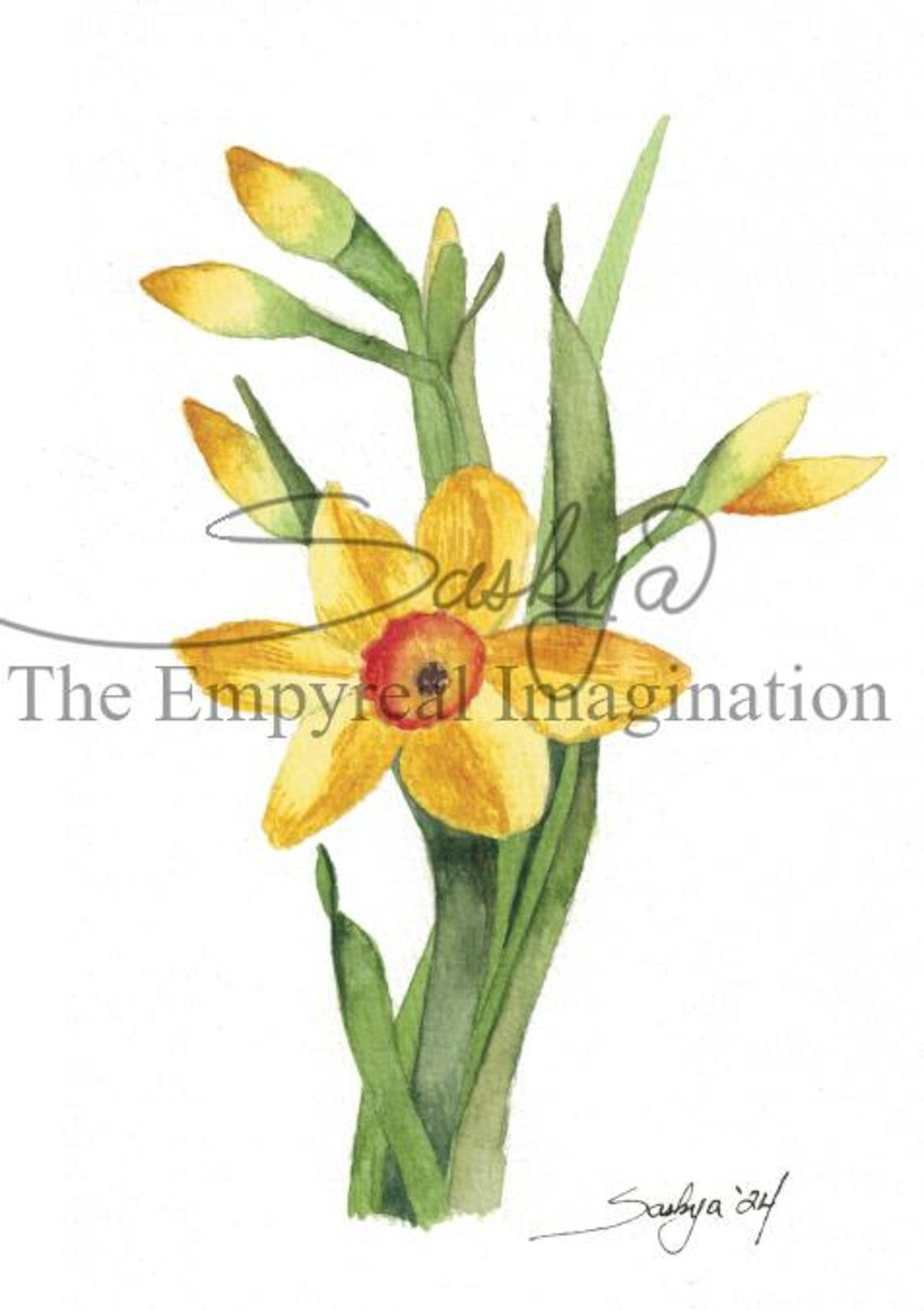 Daffodil Bunch Garden Flowers, Watercolor Painting, Original Art, Gift ...