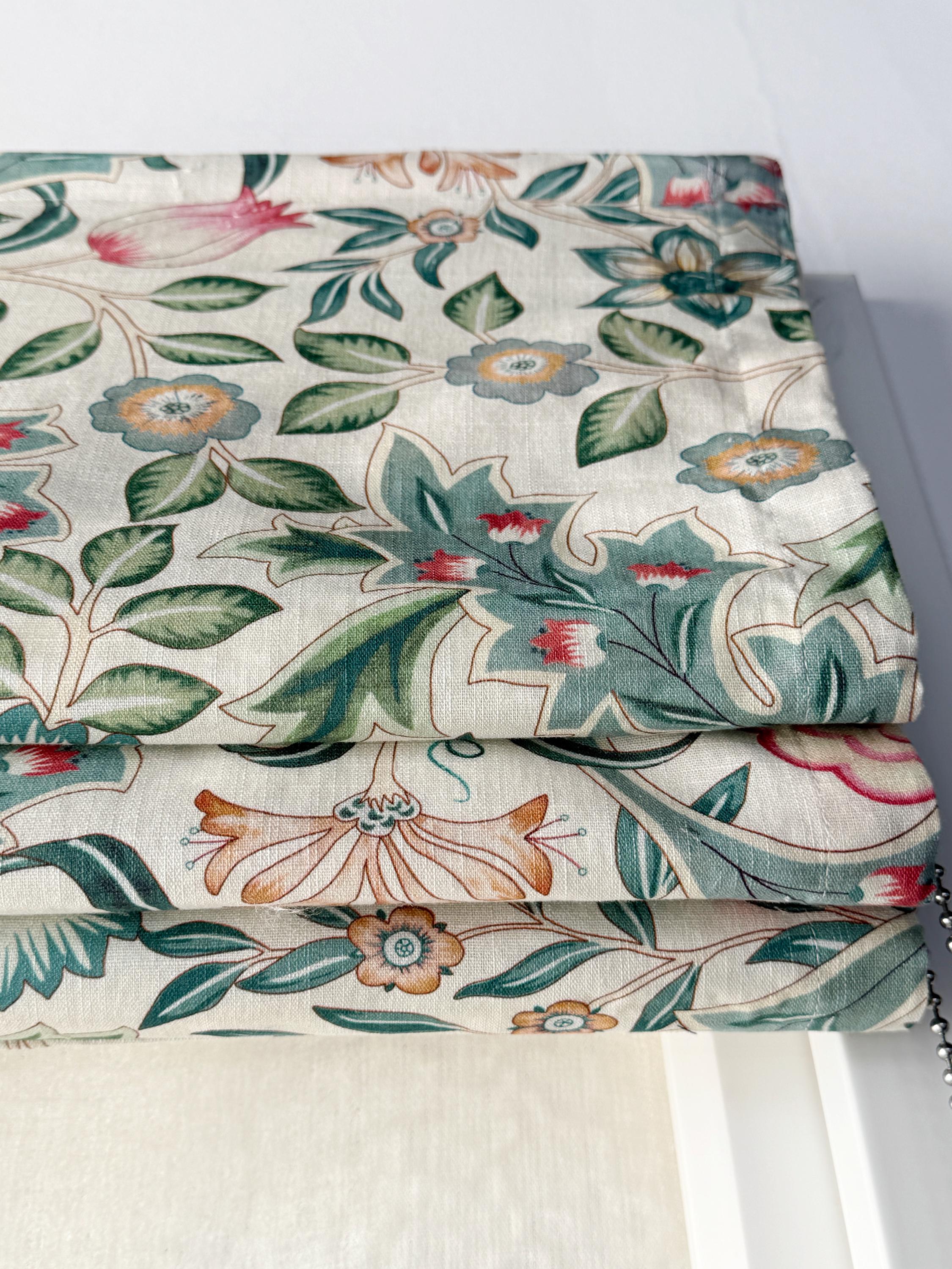 Custom Ivory Floral Cotton Roman Shade, Drawstring System, Window Blind ...