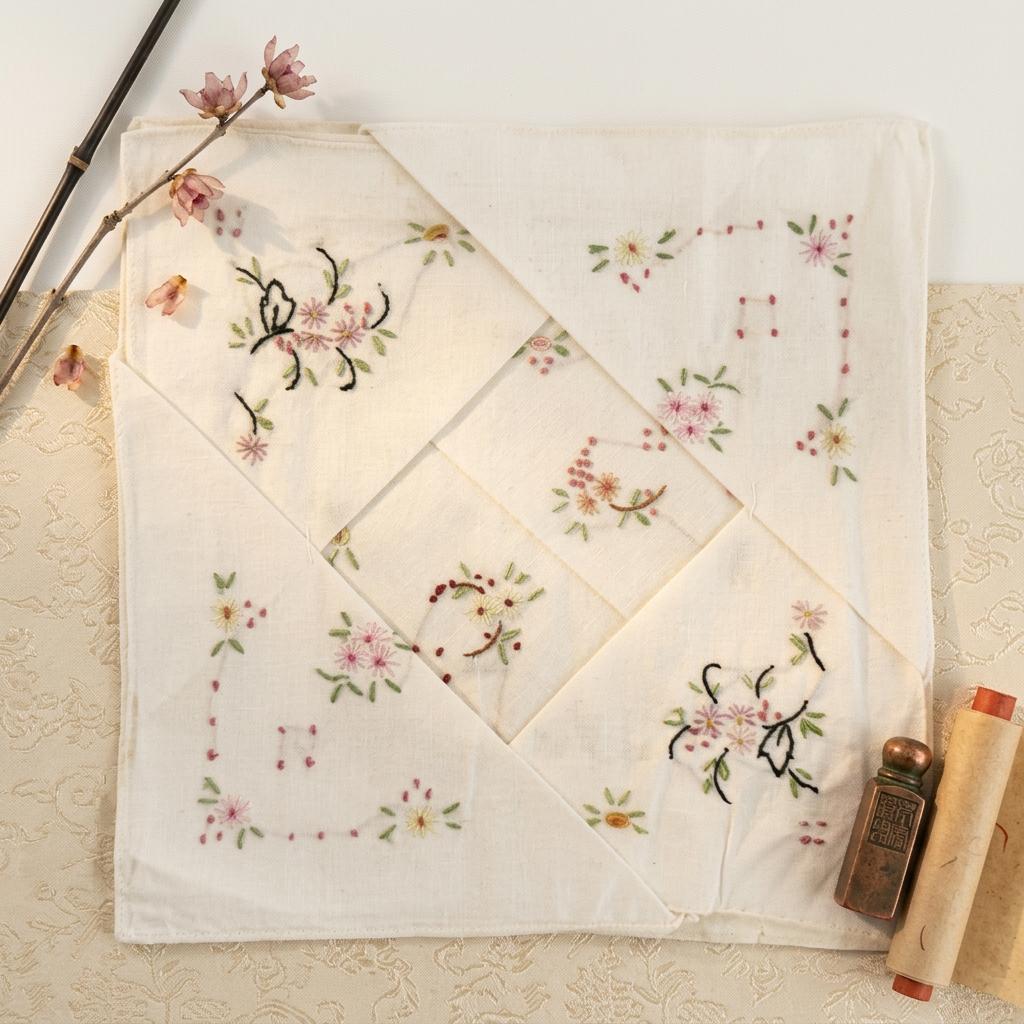 Handkerchief Set of 6, Handmade Embroidered Cotton Handkerchiefs ...