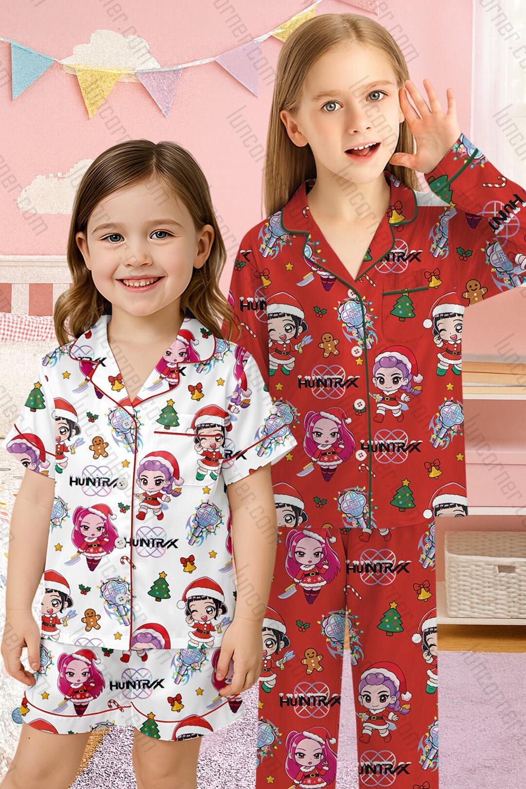 Huntrix Christmas Pajamas Set, Kpop Demon Hunters Kids Pjs, Saja Girls ...