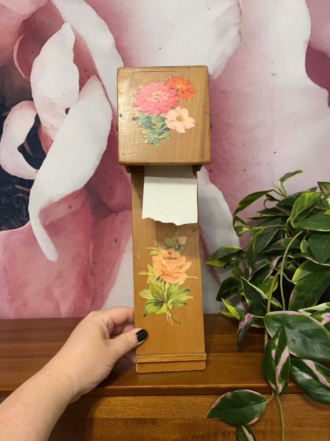 Vintage Floral Decoupage Wall Hanging Notepad Holder - Etsy