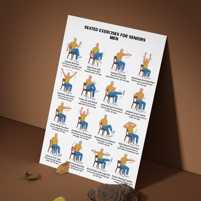 Seated Exercises for Seniors Men, Printable Workout Chart (PDF Download ...