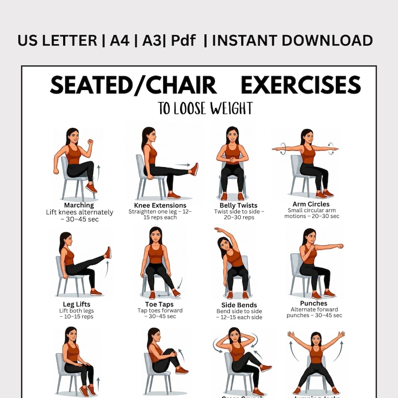 Free Printable Tai Chi Chair Exercise Chart - Etsy