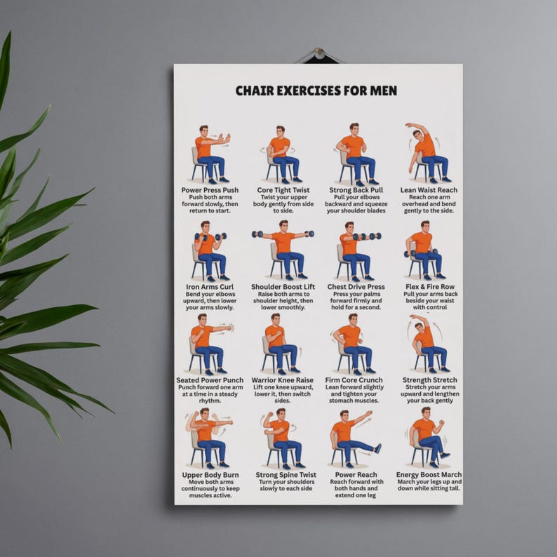 Chair Exercises for Men, Seated Workout Guide Printable, Men Home ...