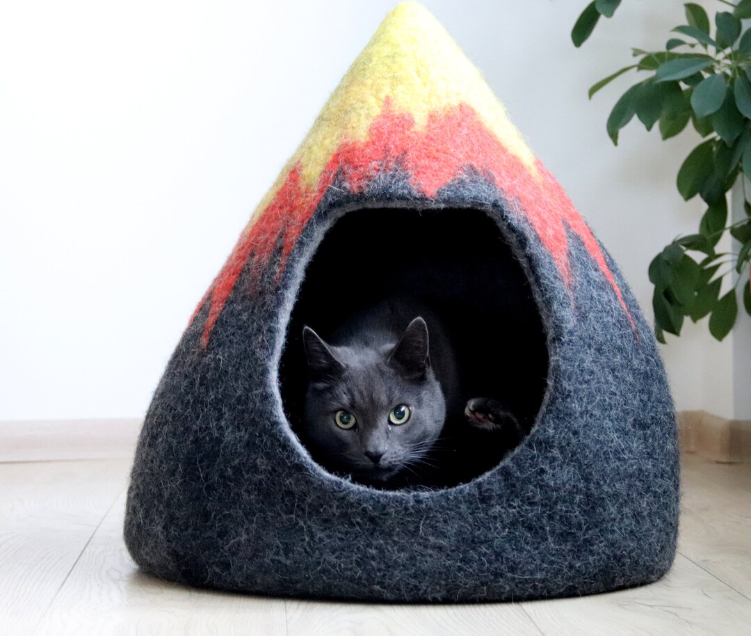 Pet Bed Volcano From Wool. Lava Stone Felt Cat Cave. Gift for Pets. - Etsy