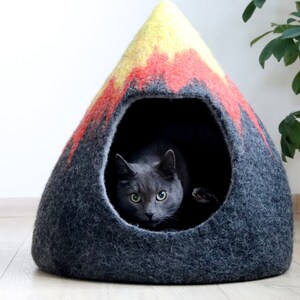 Pet Bed Volcano From Wool. Lava Stone Felt Cat Cave. Gift for Pets. - Etsy