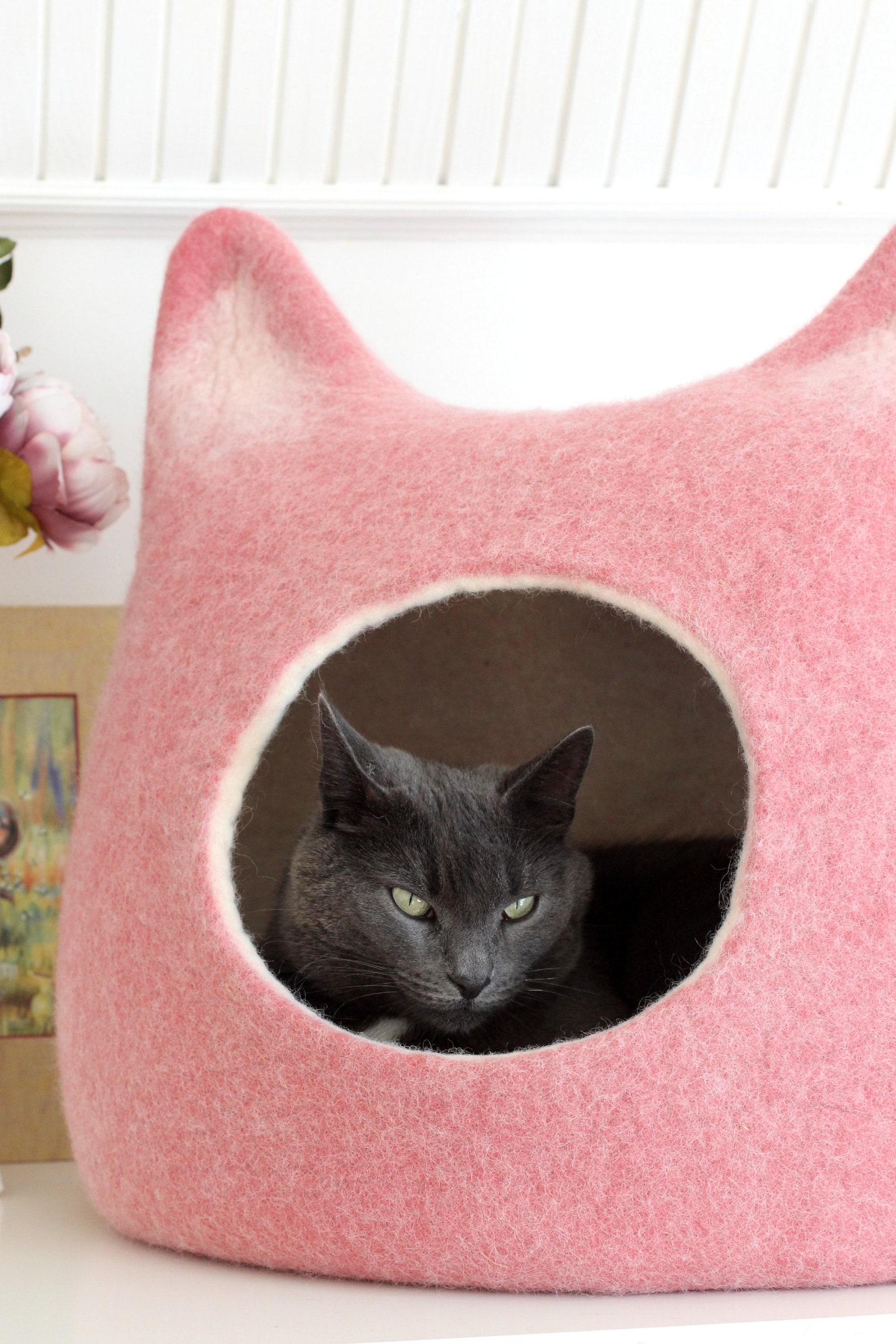 Comfy Cat Bed. Pale Pink Cat Cave. Wool Cat House. Gift for | Etsy