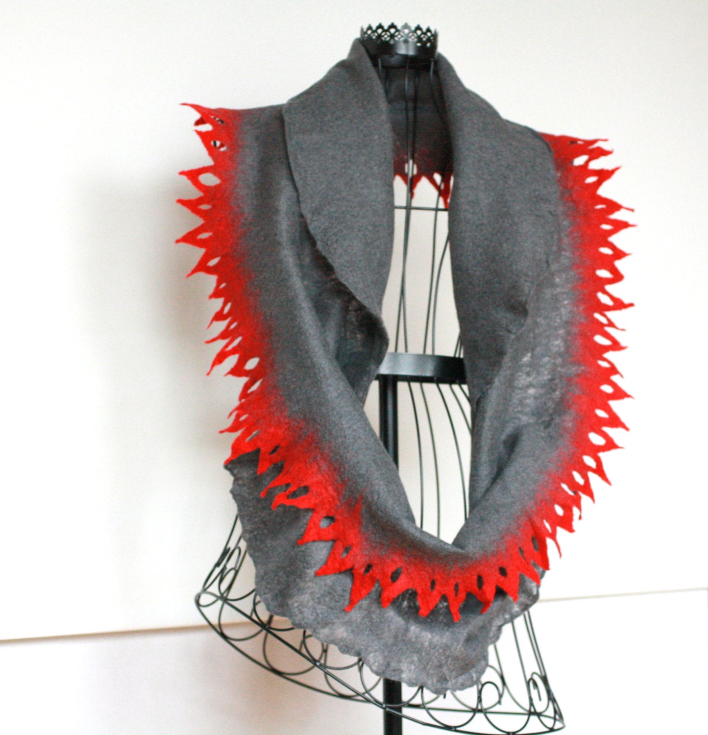 Women infinity scarf felted wool circle scarf from grey and | Etsy