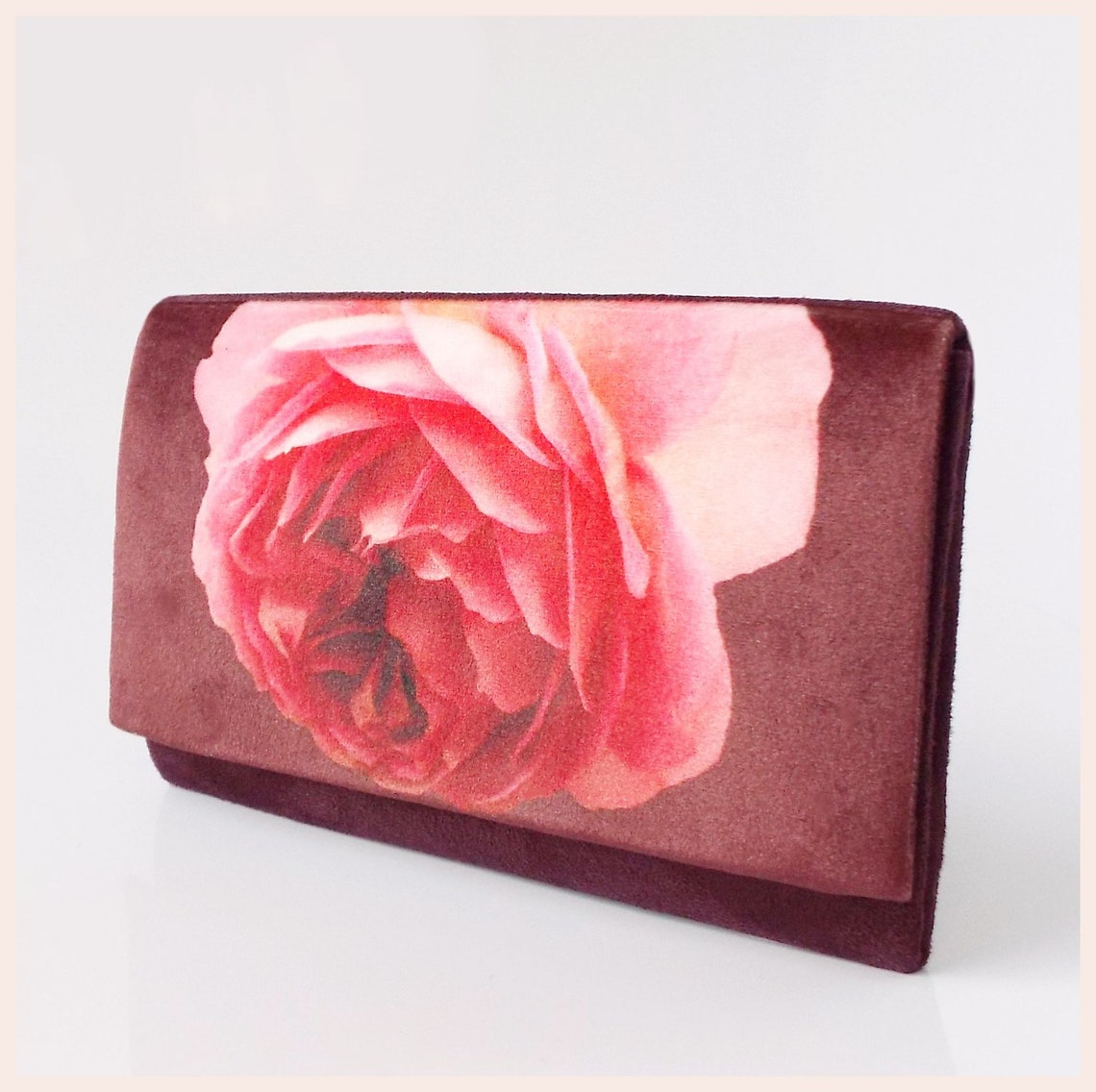 Evening clutch red velvet purse burgundy bag with rose | Etsy