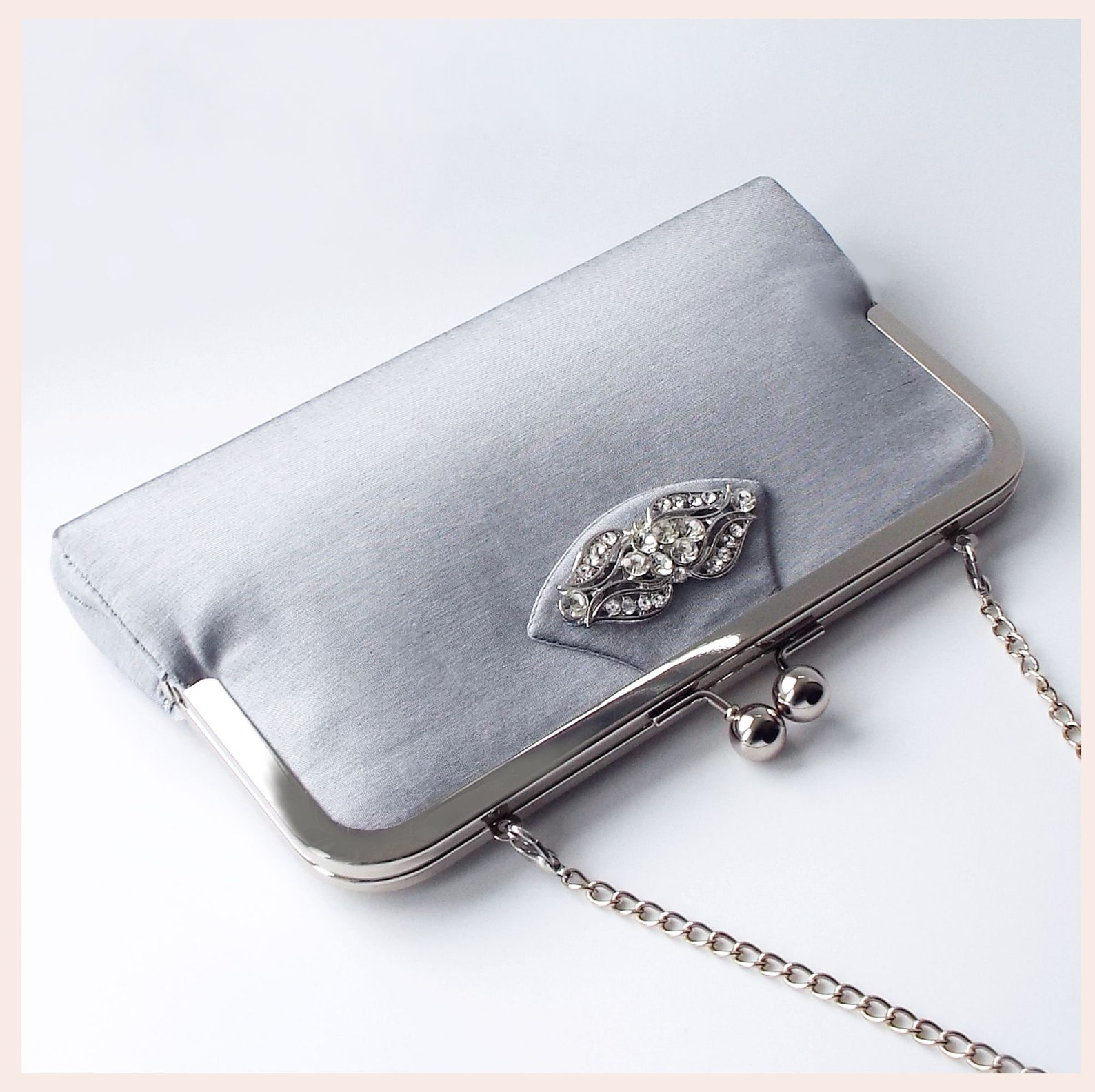 Evening Clutch Silver Wedding Purse Grey Silk Handbag for - Etsy