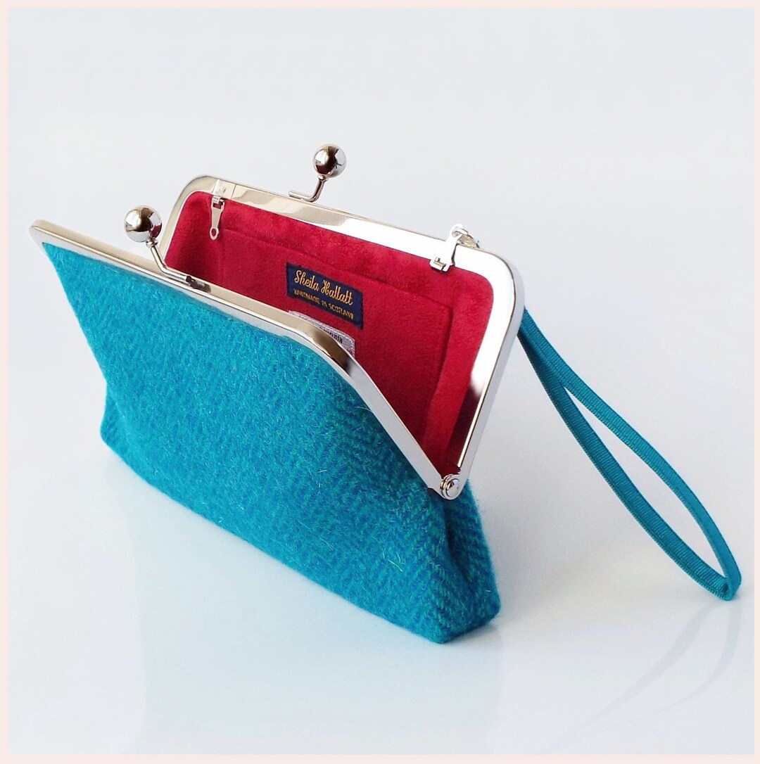 Teal and Turquoise Clutch Bag: Wool Herringbone Harris Tweed Purse - Etsy