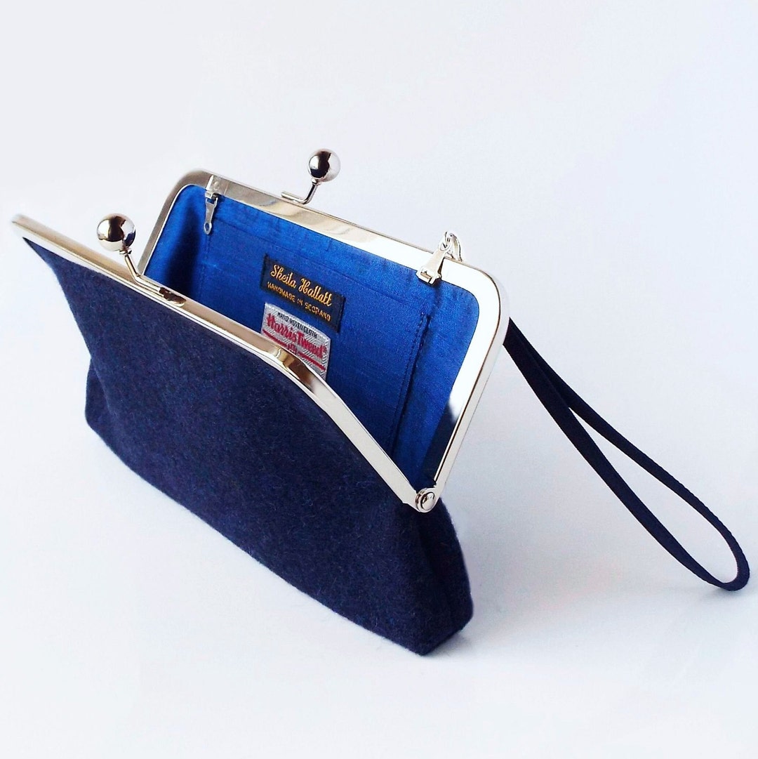 Navy Blue Harris Tweed Clutch Bag, Personalised Purse With Cobalt Blue ...