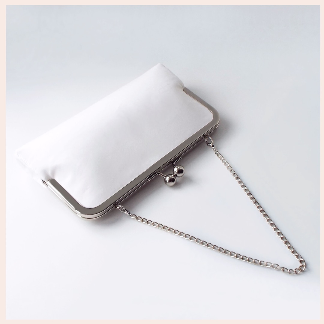 White Bridal Clutch, Wedding Purse, Small Silk Handbag for Minimal ...