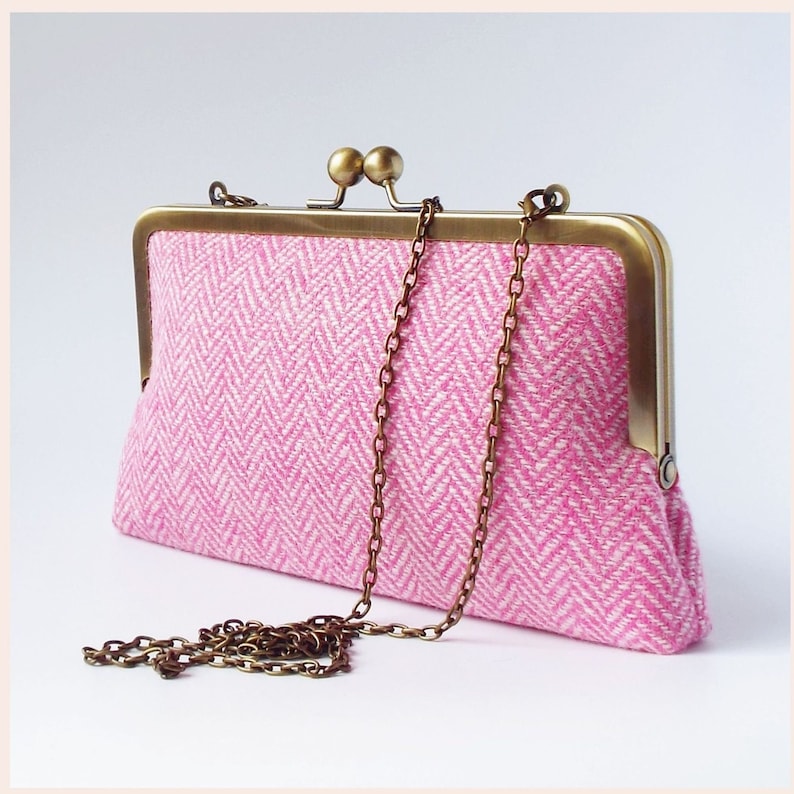 Pink and White Clutch Bag Evening Purse Harris Tweed | Etsy